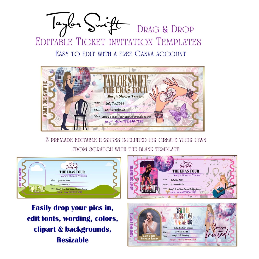 Canva Concert Ticket Invitation Template the Eras Tour, TTPD Bundle ...