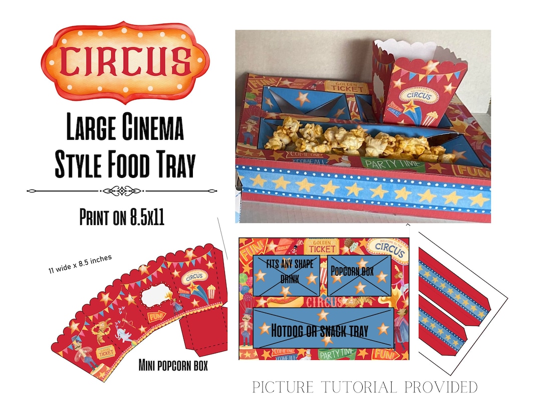 Printable Circus Concession Stand Box, Carnival Party Popcorn Tray ...