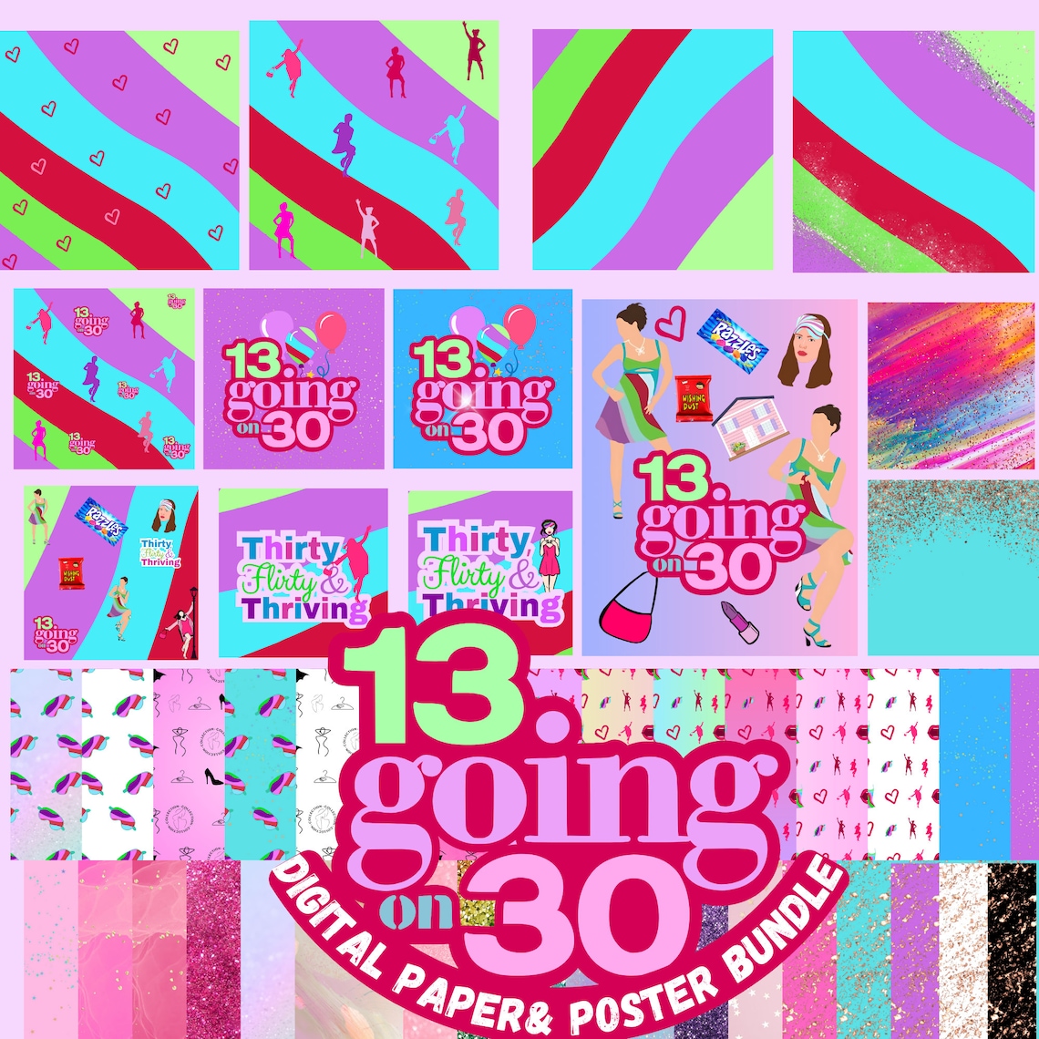 13 Going on 30 Party Theme, Svg Png Digital Paper , Poise & Sparkle ...
