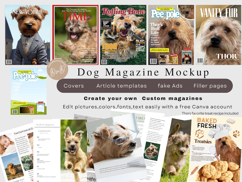 Dog Magazine With All 6 Cover Templates, Template for Canva, Drag and ...