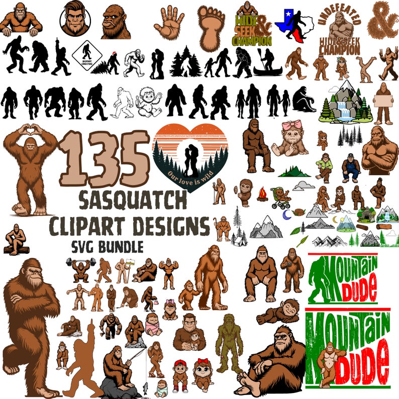 135 Bigfoot Layered Svg Clipart Bundle Big Foot, Digital Paper Png ...