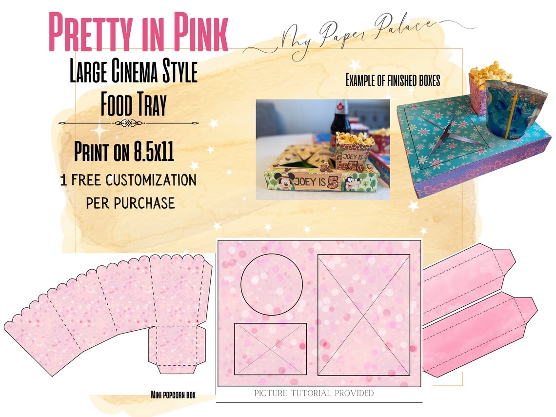 Pretty in Pink Tray Printable PDF , Popcorn Tray, Party Favor Treat ...