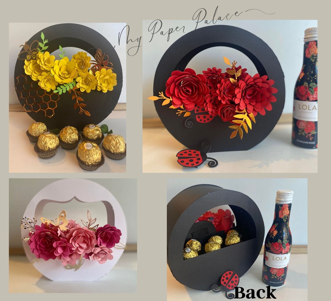 Circle Gift Box Svg Bundle With Rolled Flowers Leaves - Etsy