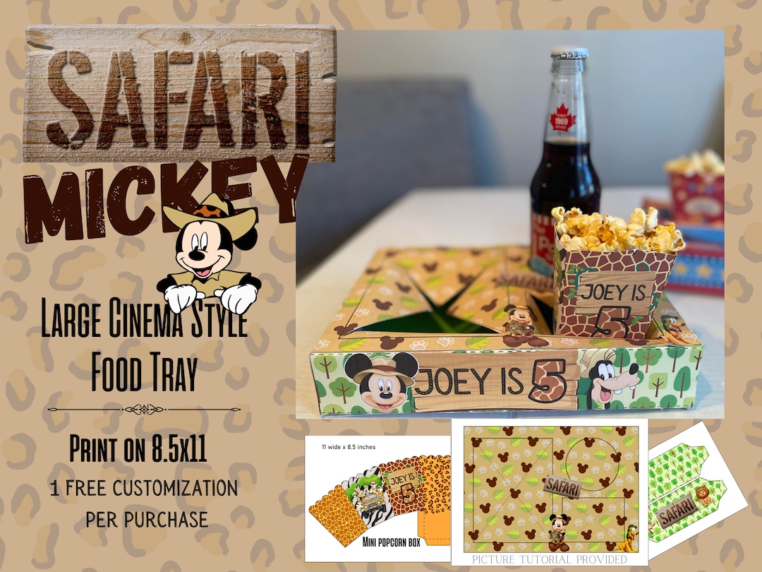 Safari Mickey Minnie Movie Tray, Pdf Printable Popcorn Drink Tray ...