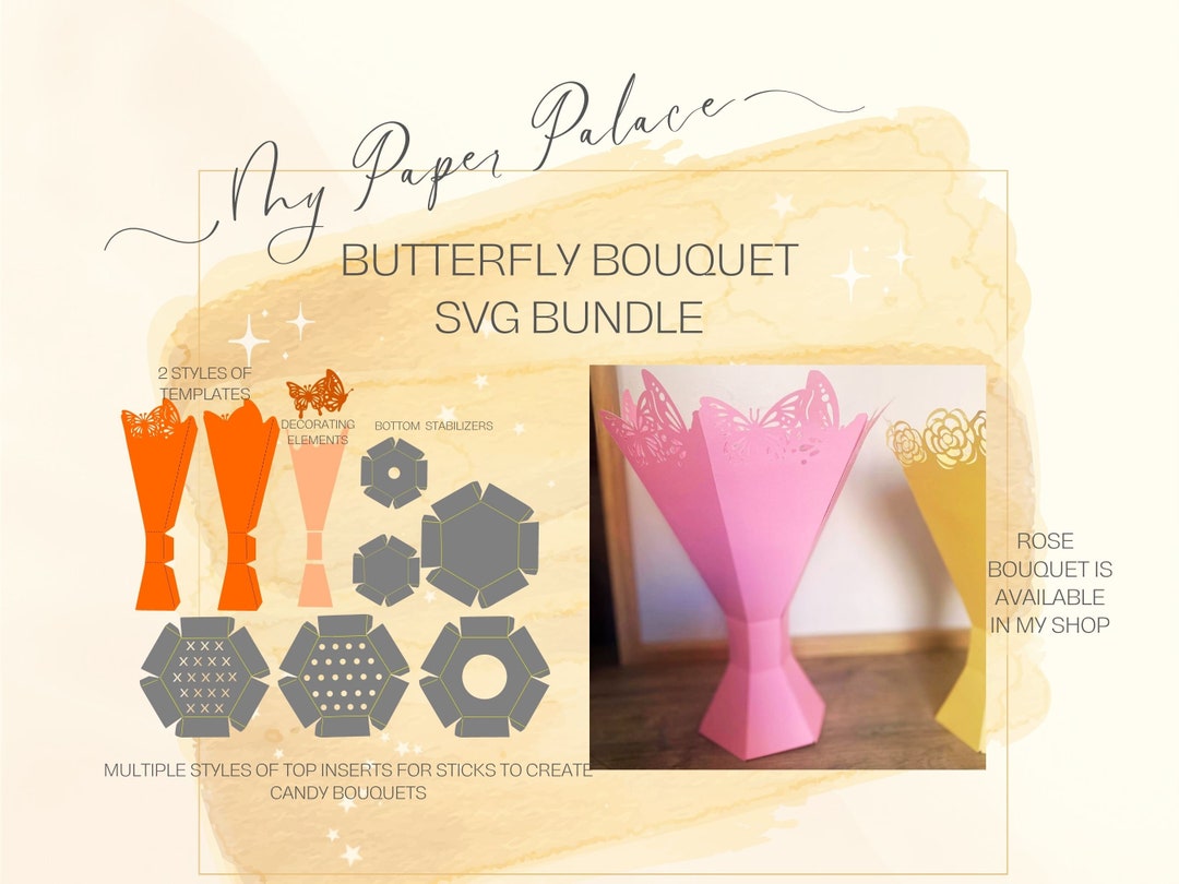 Butterfly Bouquet Vase Svg, Paper Flower Bouquet, Candy Bouquet, Cricut ...