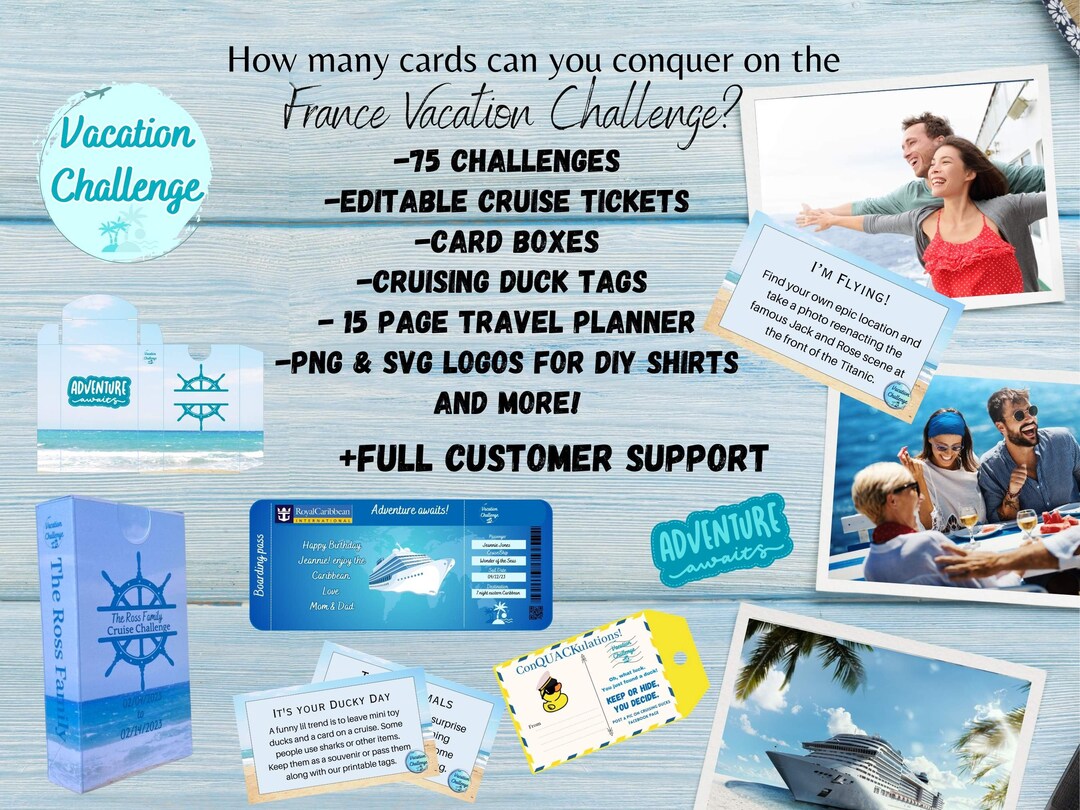 Cruise Vacation Challenge Card Game Bundle, Printable Cruise Ticket ...
