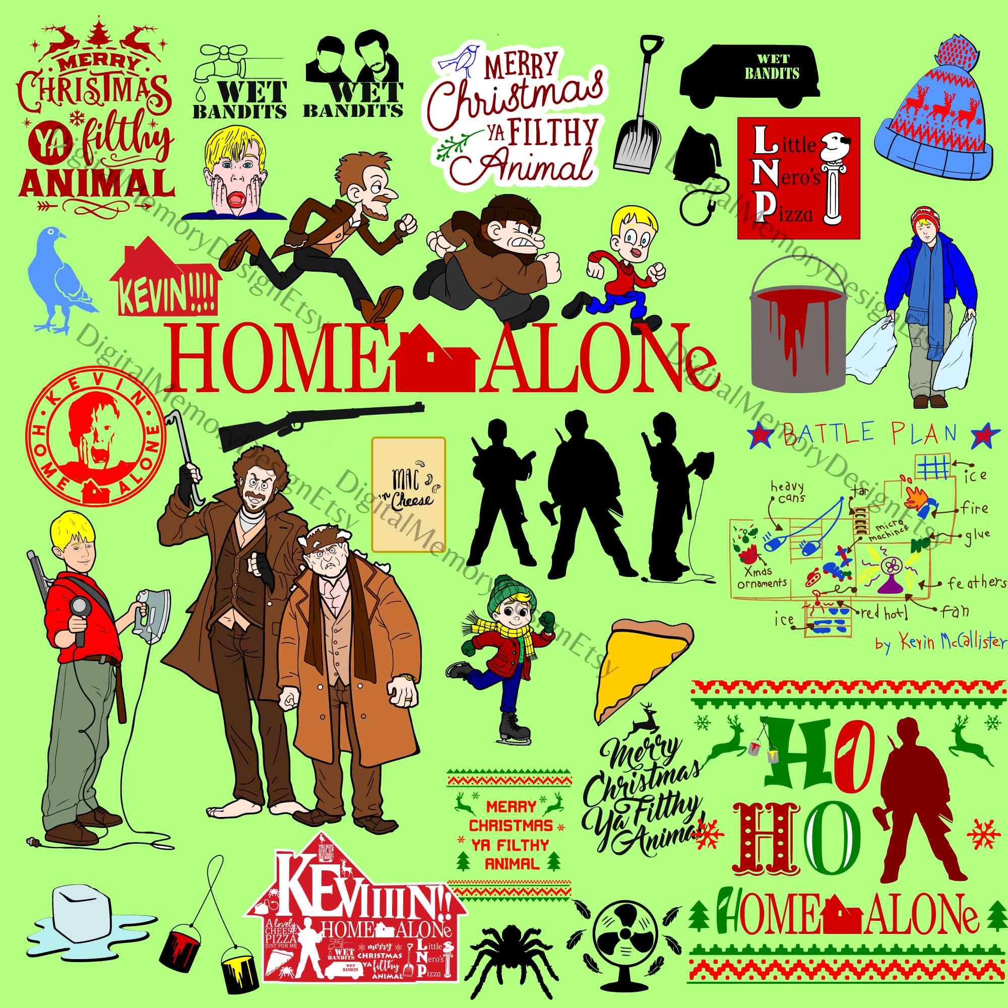 Home Alone Christmas Svg Png Bundle, Silhouette Clipart, Harry and Marv ...