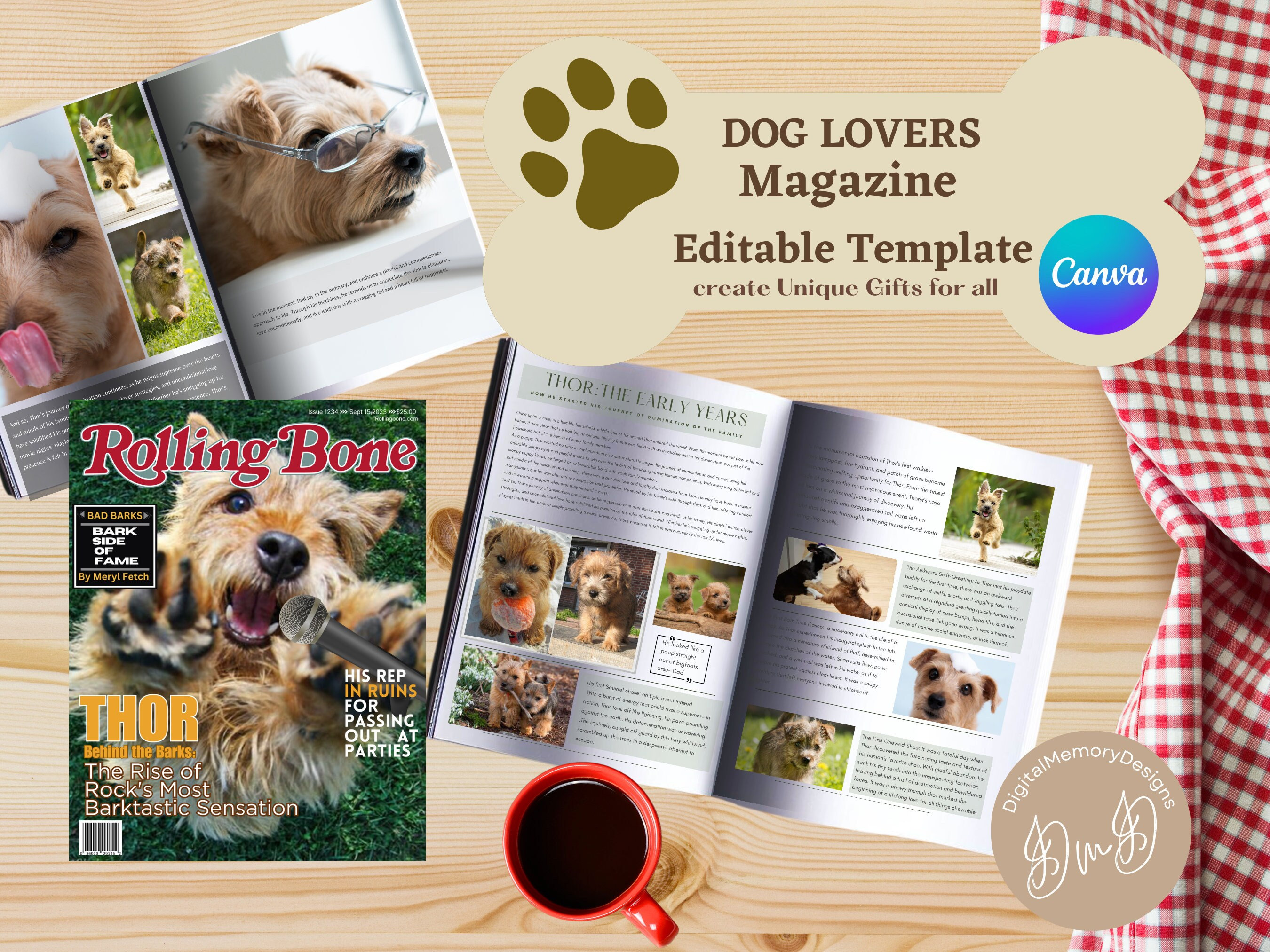 Rolling Bone Dog Magazine With Cover Templates, Template for Canva ...