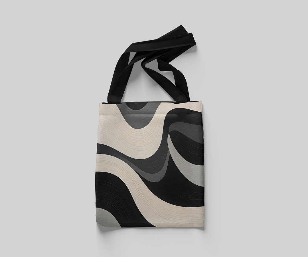 Geometric Design Tote Bag, Black & White Print, Curves and Shapes in ...