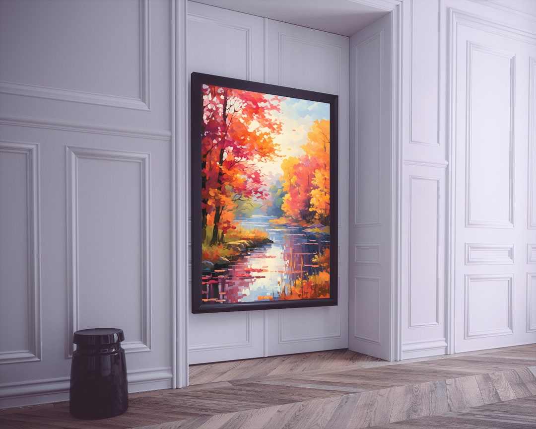 Vivacious Autumn Landscape Poster, Fall Season Painting, Serene Lake ...