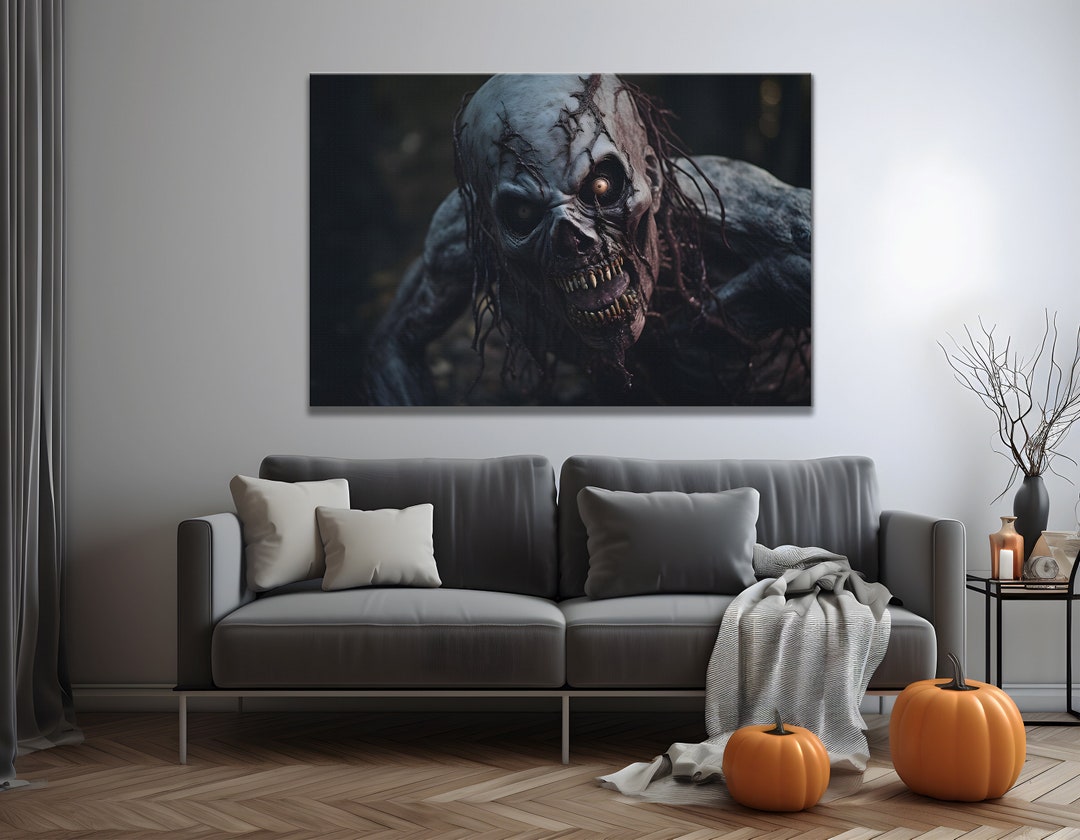 Gruesome Zombie, Scary Halloween Canvas Wall Art, Horror Art, the ...