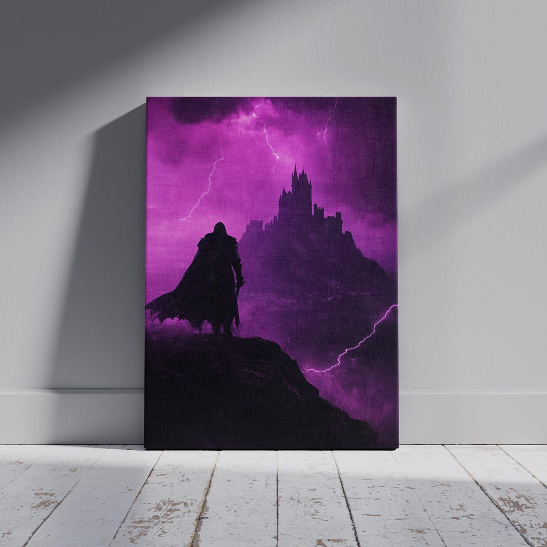 Dark Fantasy Knight, Fantasy Landscape Framed Canvas Print, Dark Castle ...