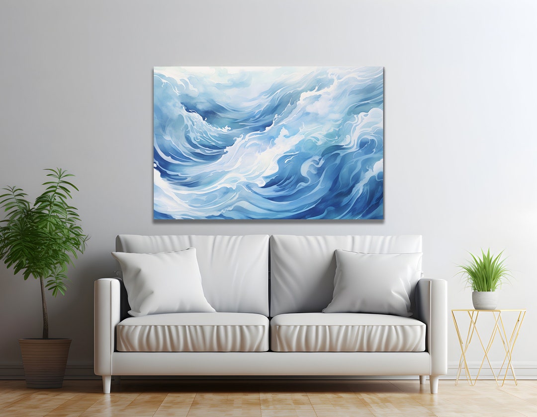 Watercolor Waves, Blue Waves, Ocean Canvas Wall Art, Underwater ...
