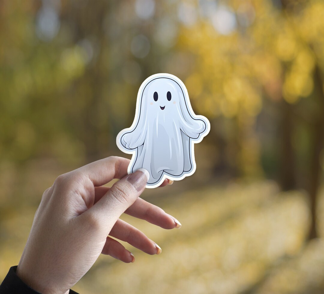 Kawaii Ghost STICKER, Cute Halloween Cartoon Ghost, Kiss-cut Decal ...