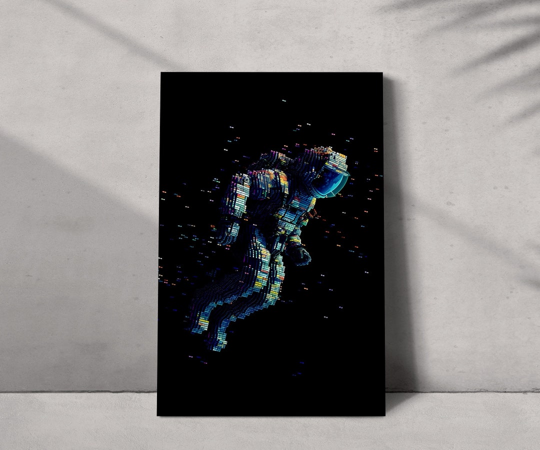 Pixel Astronaut Canvas Wall Art, 8 Bit Pixelation, Astronaut Lost in Space, Outer Space Canvas ...