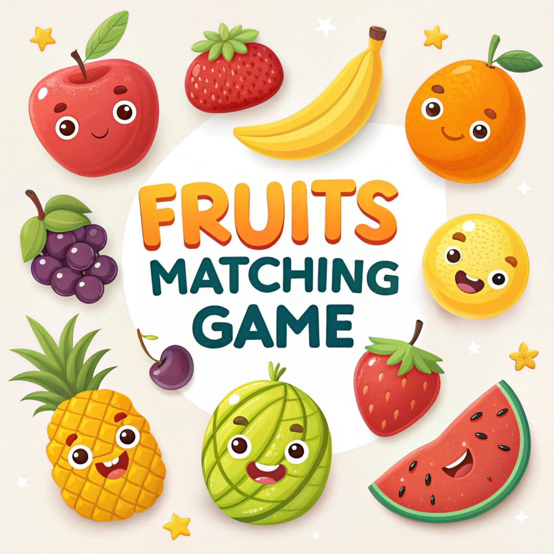 Fruits Matching Game – Large Cards | Toddler Memory Game PDF - Etsy