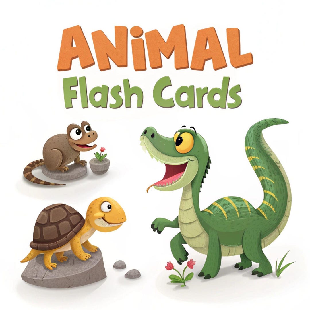Reptile Flashcards for Kids | 3D Cartoon PDF Set | Learn Reptiles - Etsy