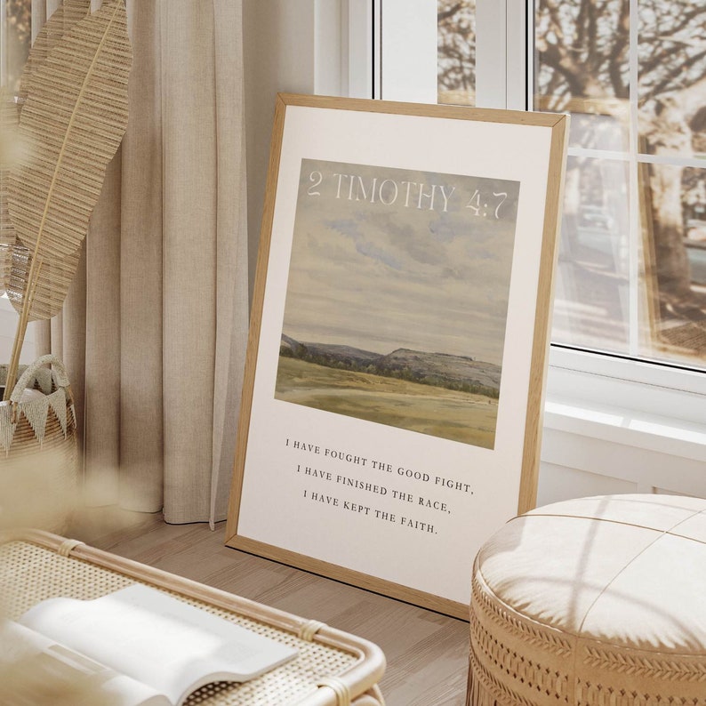 2nd Timothy 4:7, Bible Verse Print, Bible Art, Christian Print, Vintage ...