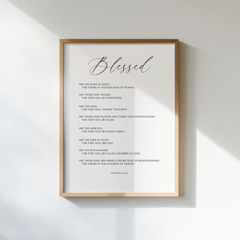 Matthew 5:3-10, Minimal Bible Verse Art, Biblical Print, Scripture ...