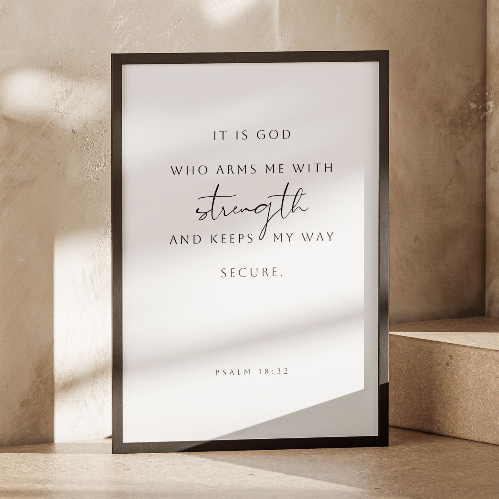 Psalm 18:32, Bible Verse Print, Bible Art, Modern Christian Art ...