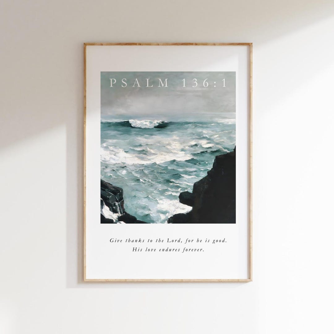 Psalm 136:1, Bible Verse Print, Bible Art, Christian Print, Vintage ...