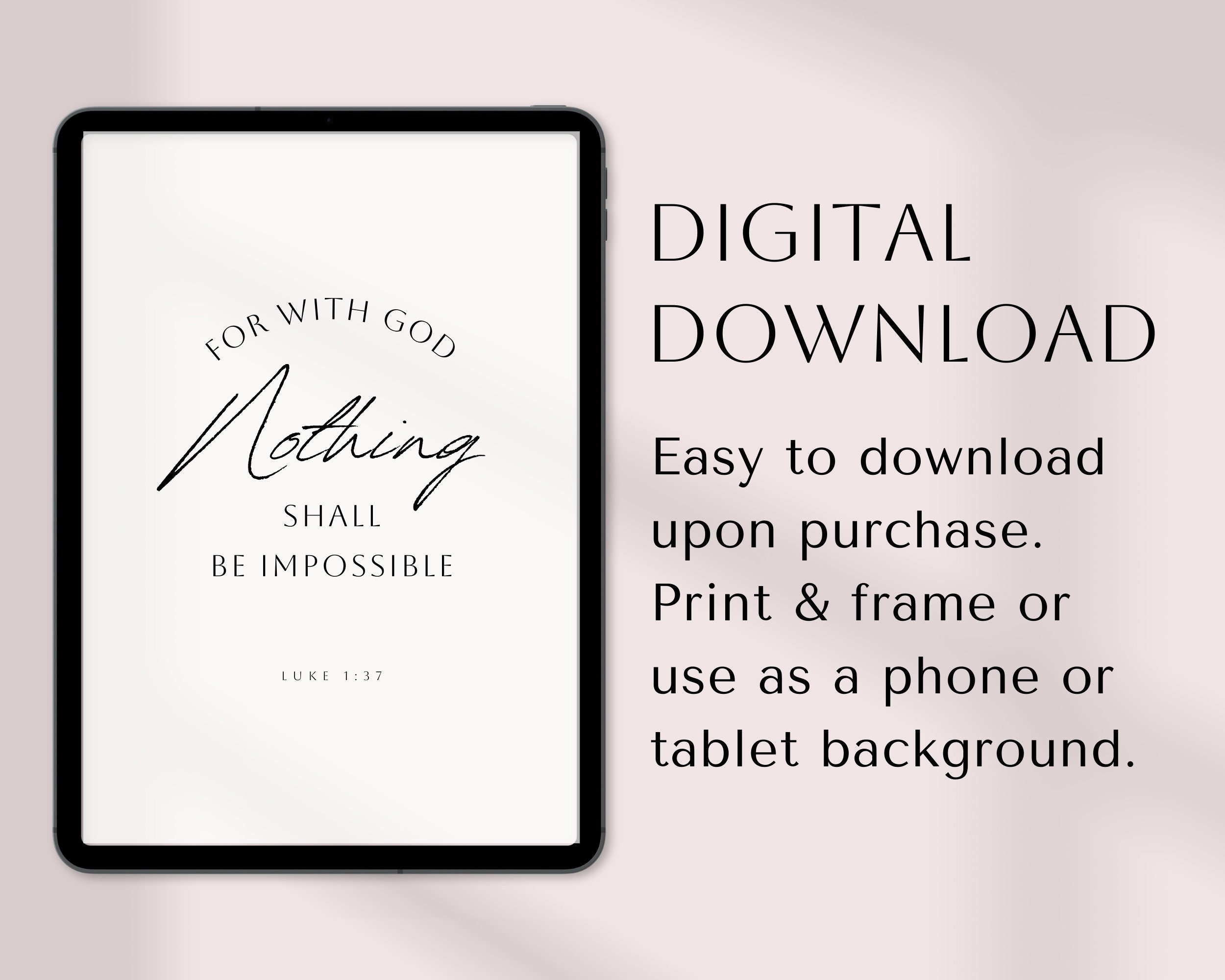 Luke 1:37, Minimal Bible Verse Art, Biblical Print, Scripture Printable ...