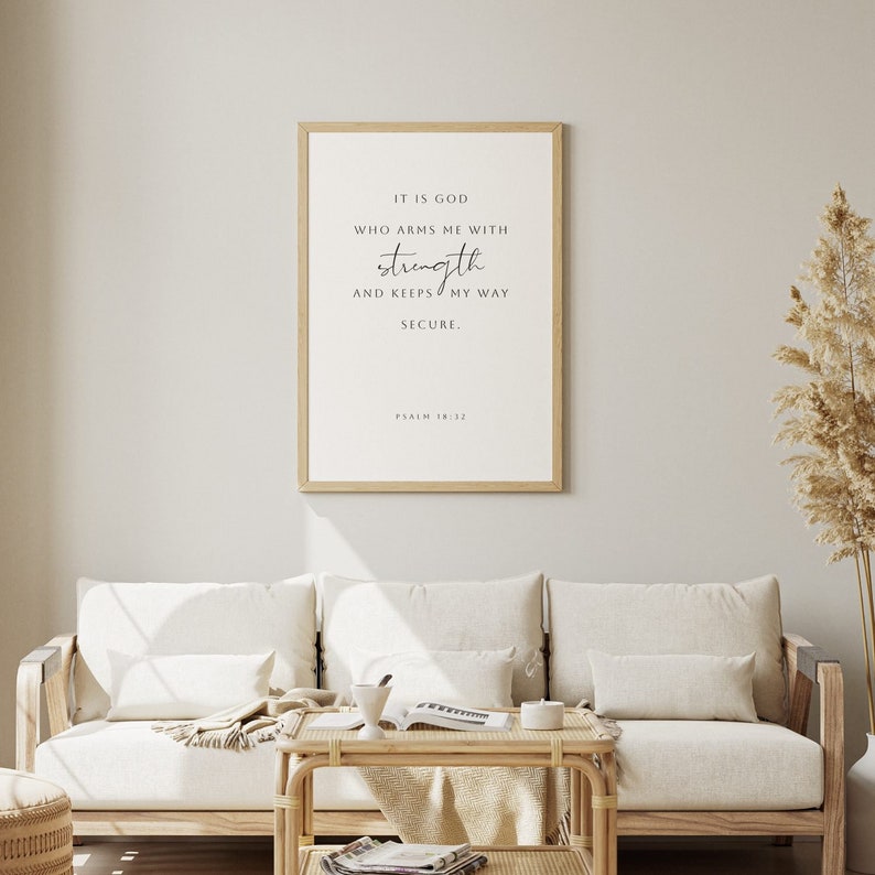 Psalm 18:32, Bible Verse Print, Bible Art, Modern Christian Art ...