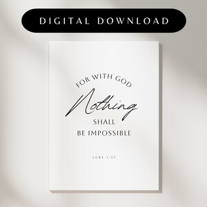 Luke 1:37, Minimal Bible Verse Art, Biblical Print, Scripture Printable ...