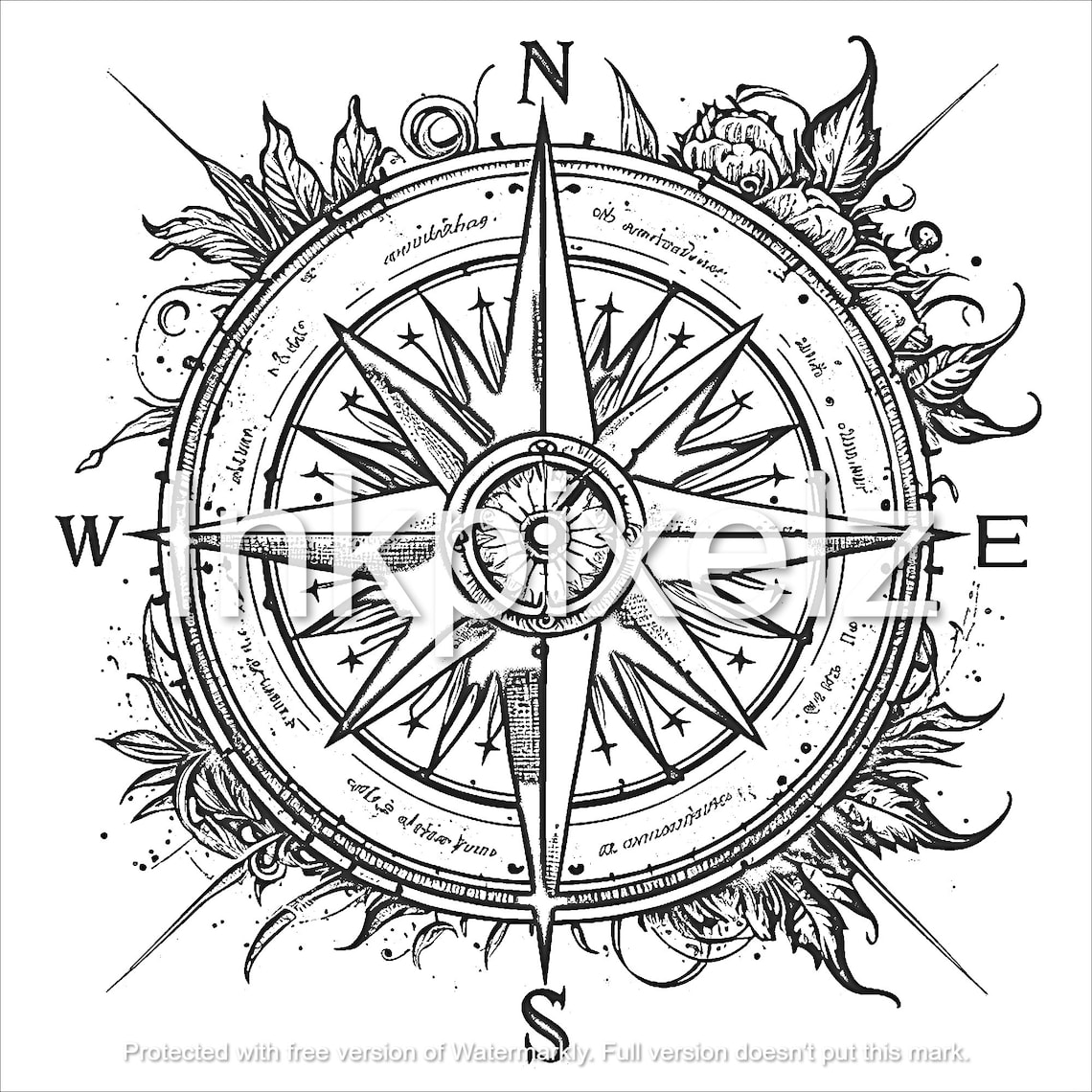 Digital Download Nautical Compass Tattoo Design - PNG & SVG Files ...