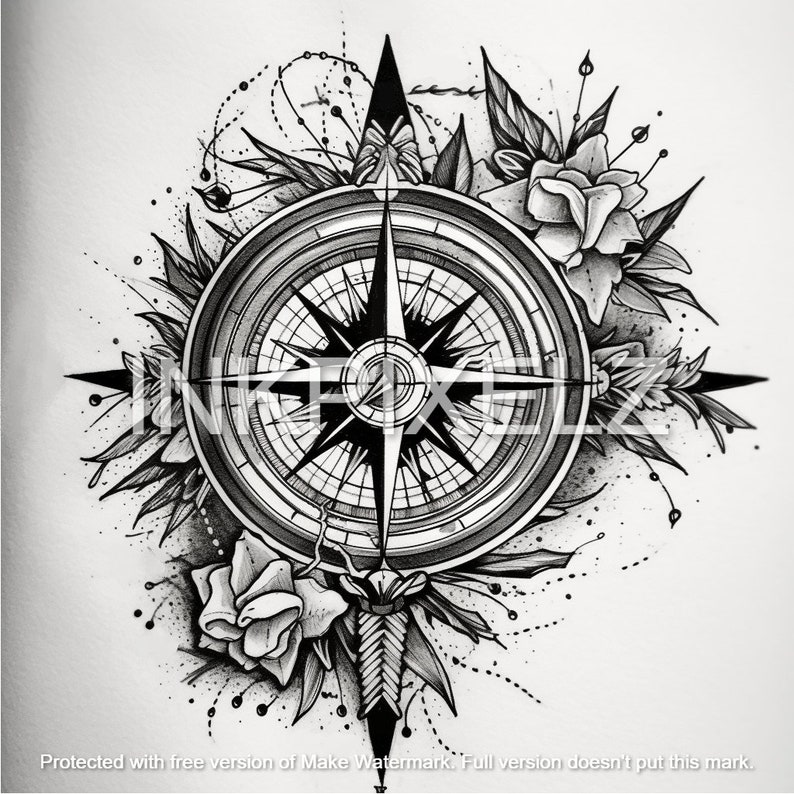 Digital Download Nautical Compass Tattoo Design - PNG & SVG Files ...