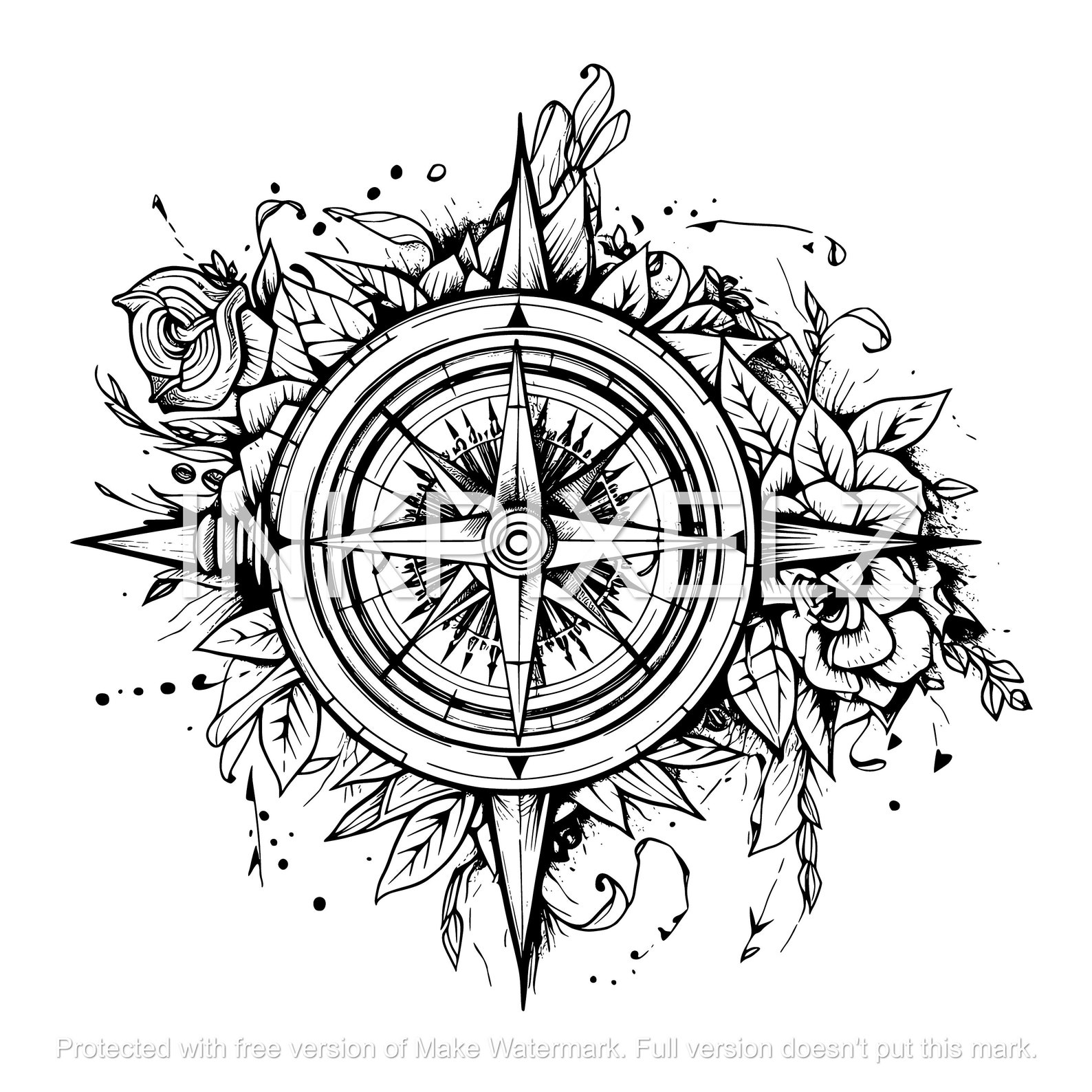 Digital Download Nautical Compass Tattoo Design - PNG & SVG Files ...