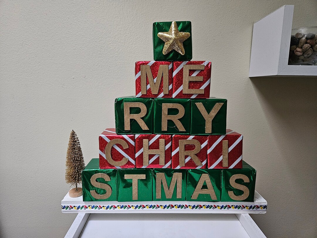 Metallic Christmas Tree Block Decor - Etsy