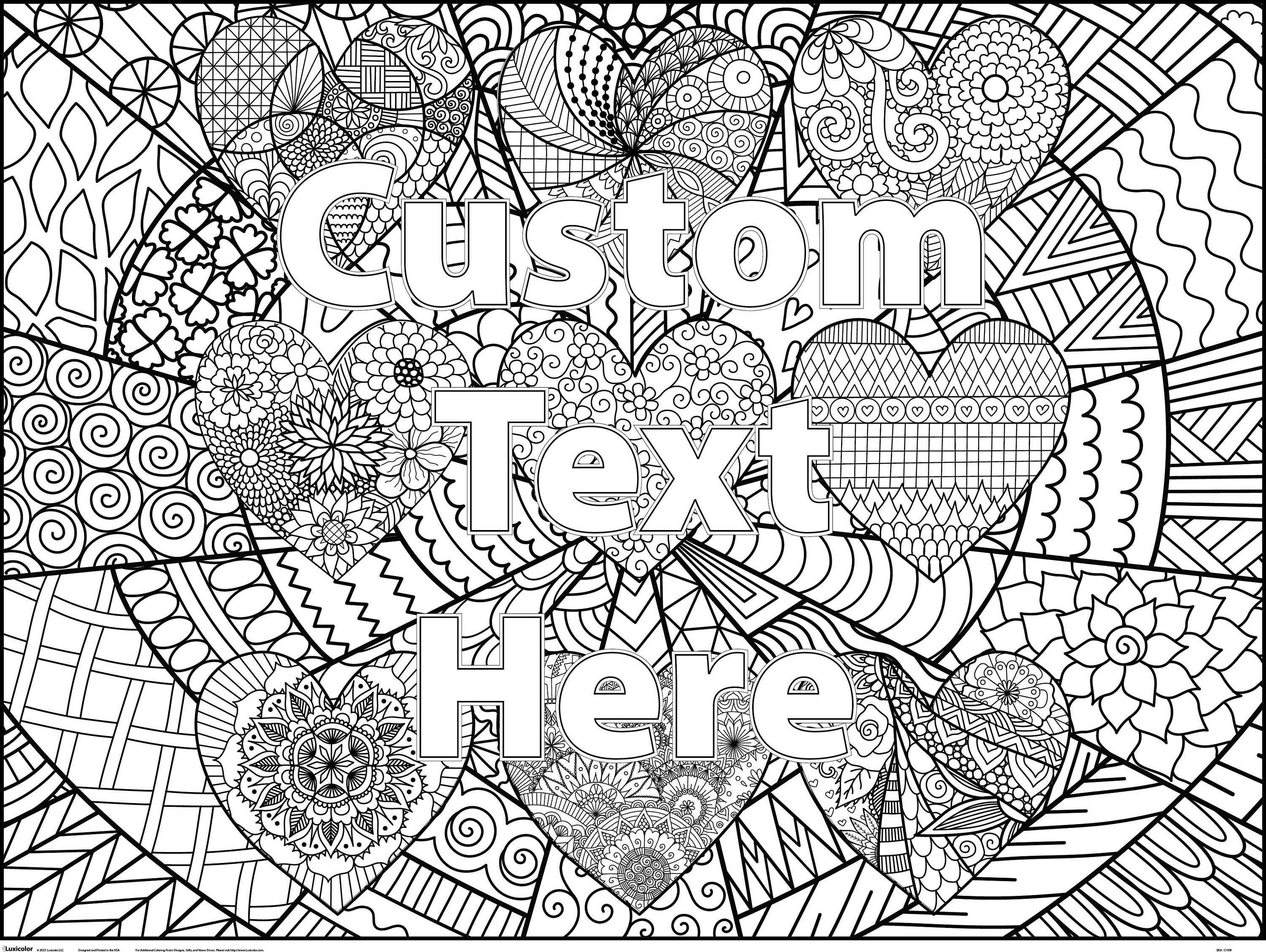 Giant Zendoodle Heart Coloring Poster | Custom Text - Etsy