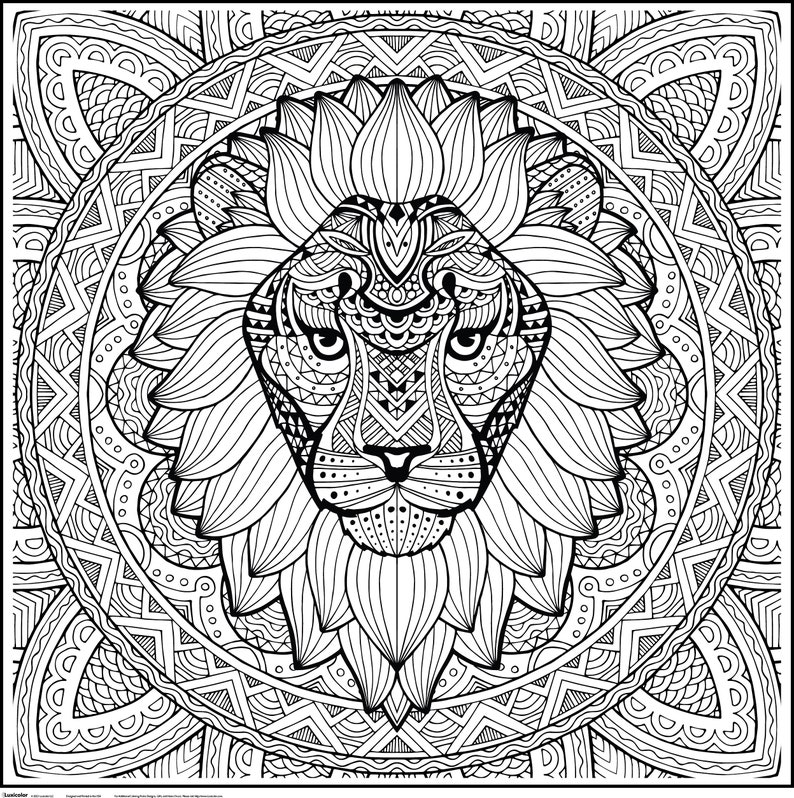Giant Coloring Poster | 36"x36" | Zen Tangle Lion | Mandala - Etsy