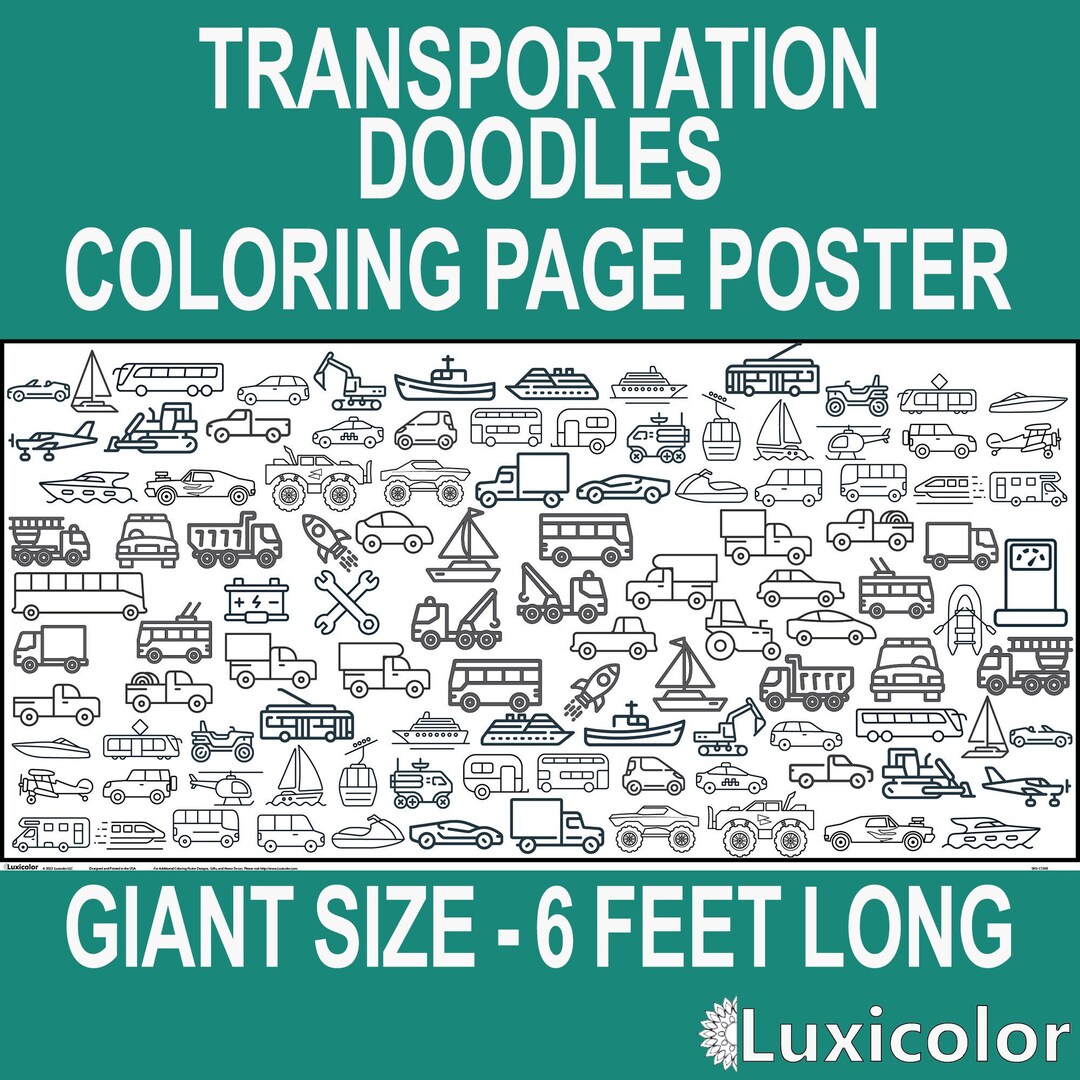 Giant Coloring Poster – Transportation Doodles | Large Banner | Rolled ...