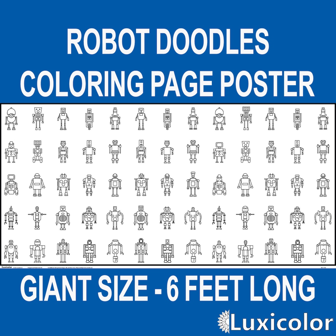Giant Coloring Poster – Robot Doodles | Large Banner | Rolled | Fun ...