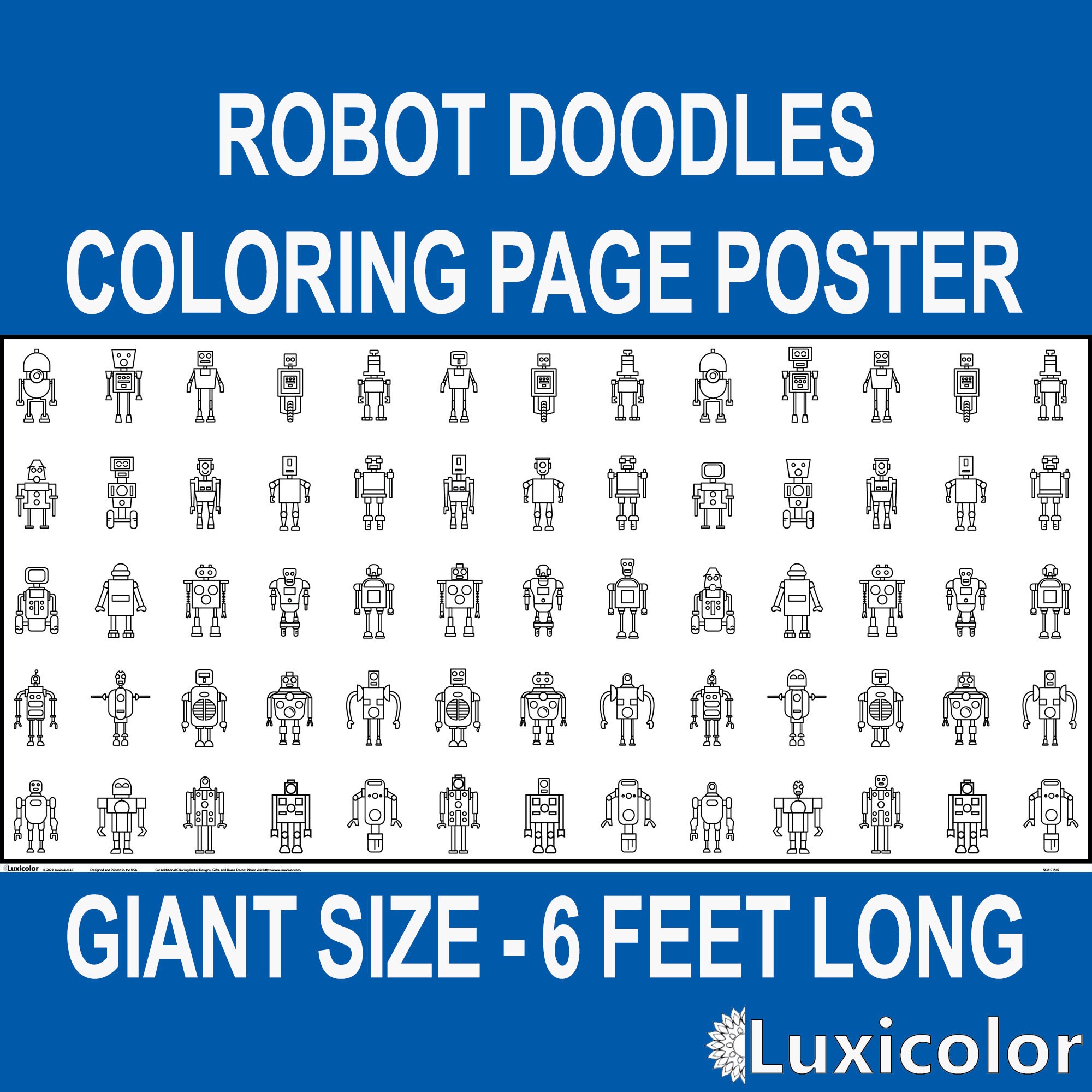 Giant Coloring Poster – Robot Doodles | Large Banner | Rolled | Fun ...
