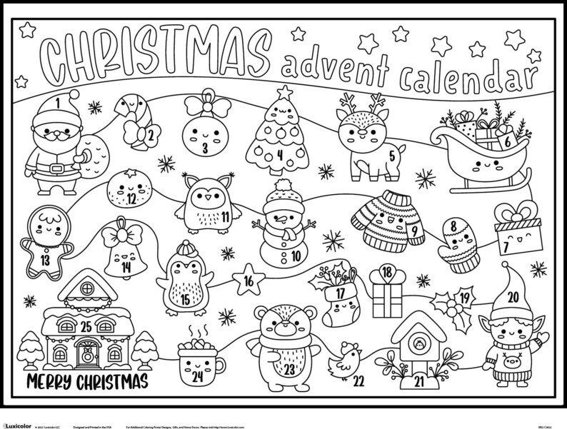 Giant Christmas Advent Calendar Doodles Coloring Poster Beautiful ...
