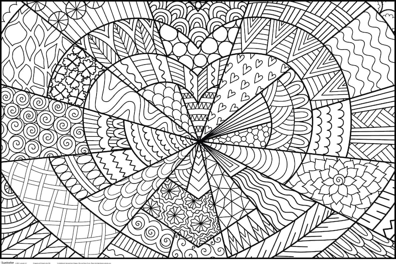 Personalized Zentangle Heart Coloring Poster | Custom Message (36"x48 ...