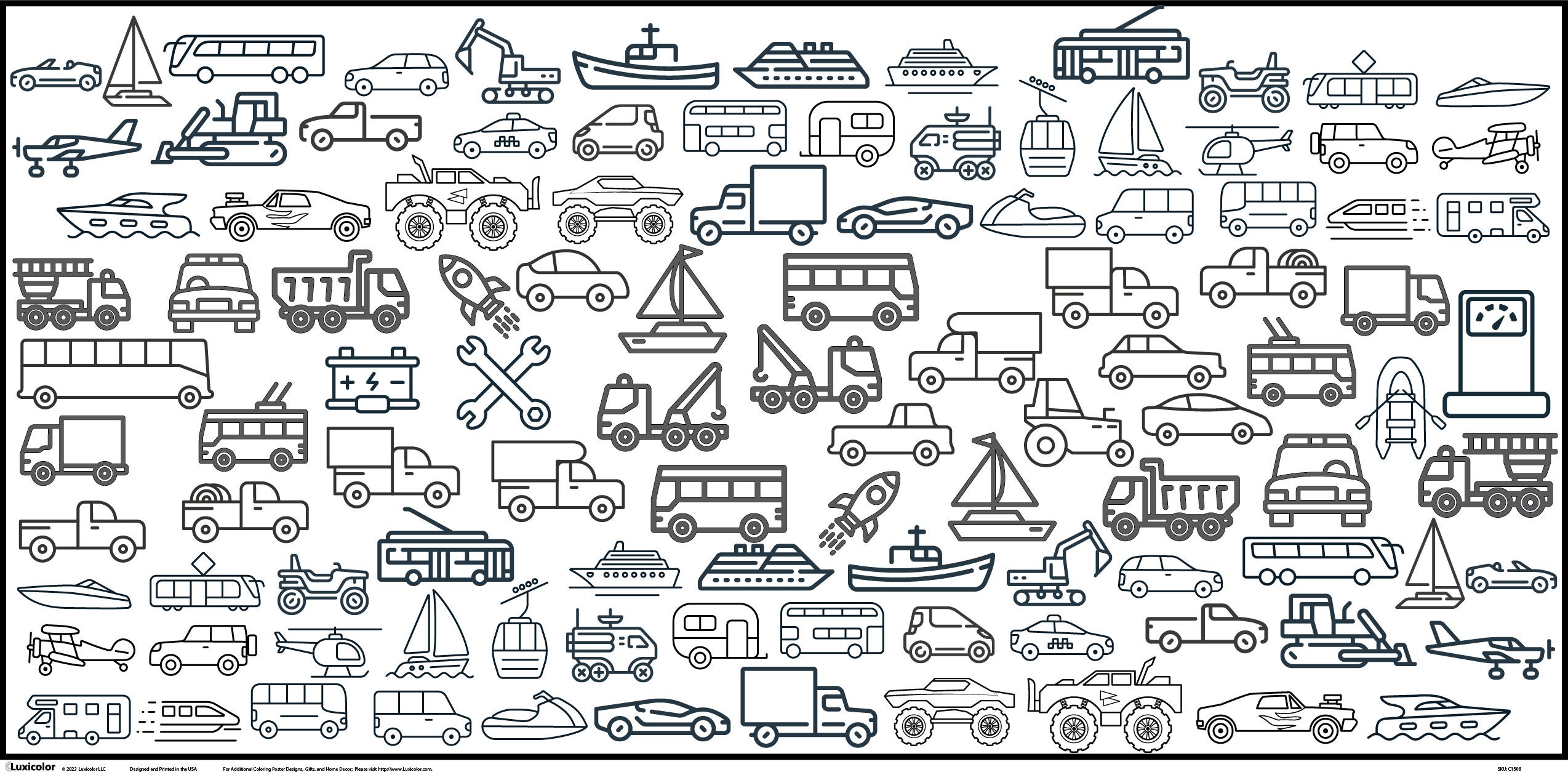 Giant Coloring Poster – Transportation Doodles | Large Banner | Rolled ...