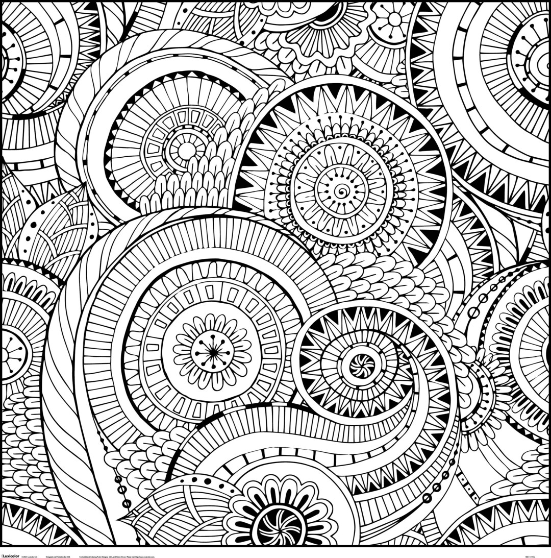 Giant Zendoodle Mandala Coloring Poster | Beautiful Coloring Gift for ...