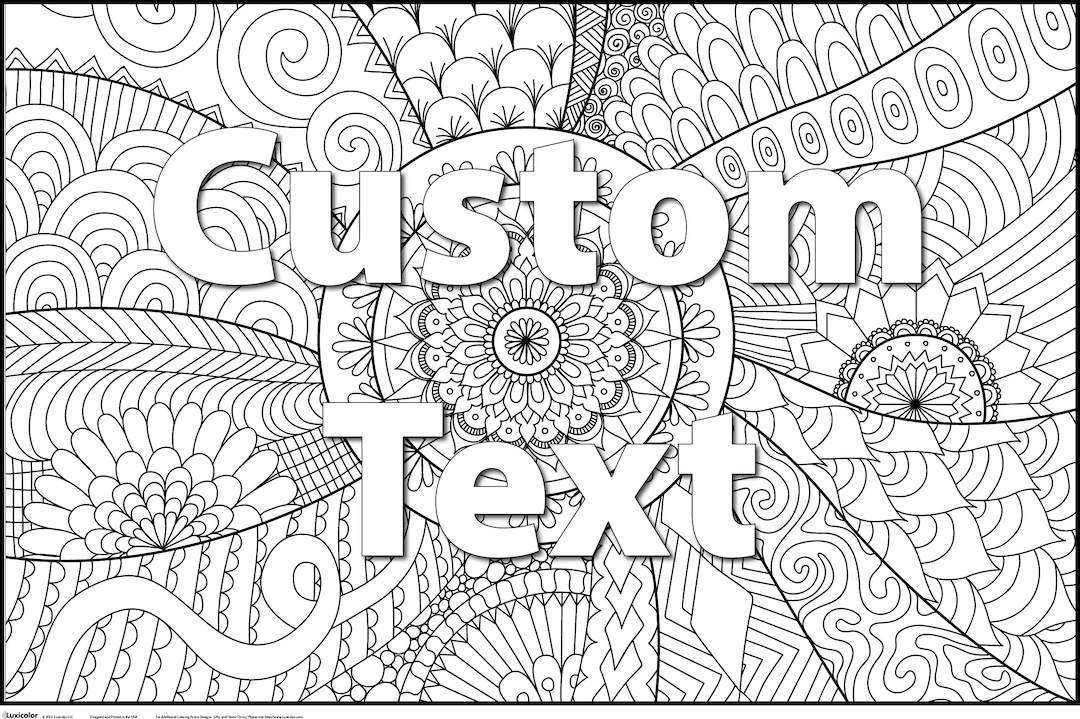Giant Mandala Coloring Poster | Custom Text, Zendoodle Design (36"x48 ...