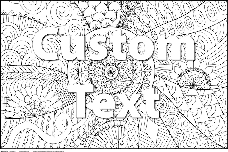 Giant Mandala Coloring Poster | Custom Text, Zendoodle Design (36"x48 ...