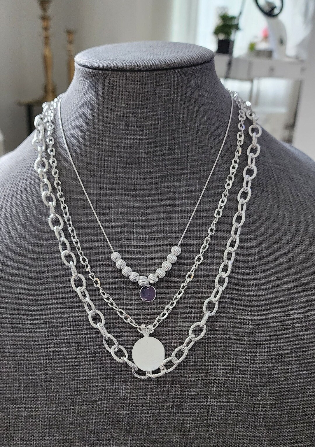 3 Layered Silver Multi-chain Necklace - Etsy