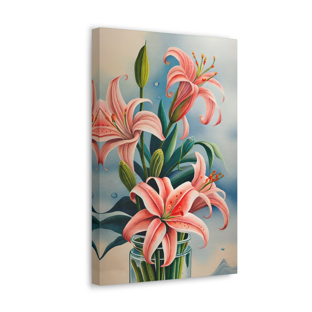 Canvas Stargazer Lily Painting Floral Canvas Flower Arrangement Canvas ...