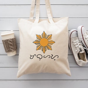 Mabuhay Baybayin Writing Filipino Sun Canvas Tote Bag, Proud Filipino ...