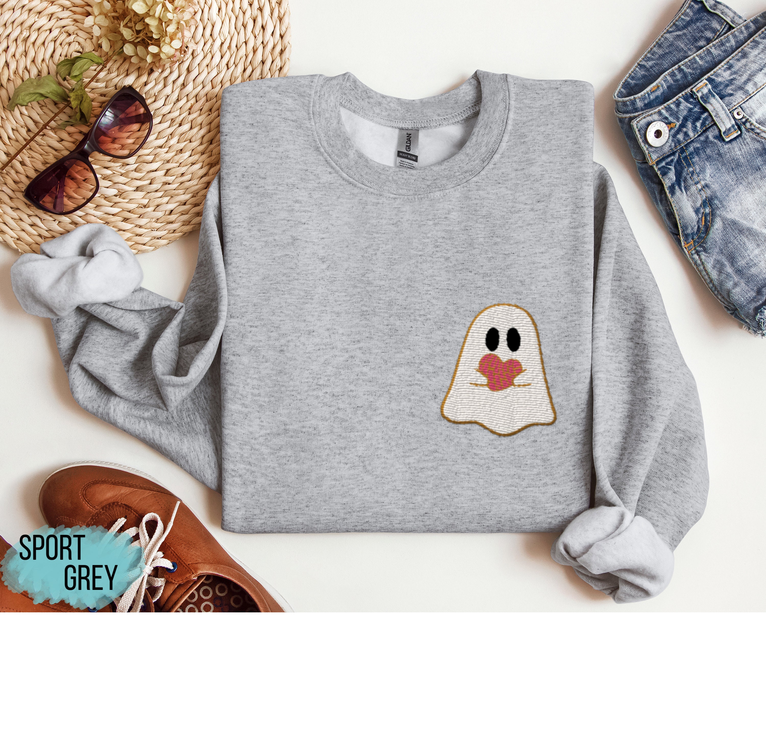 Embroidered Concha Ghost Spooky Season Sweater Espooky Season - Etsy