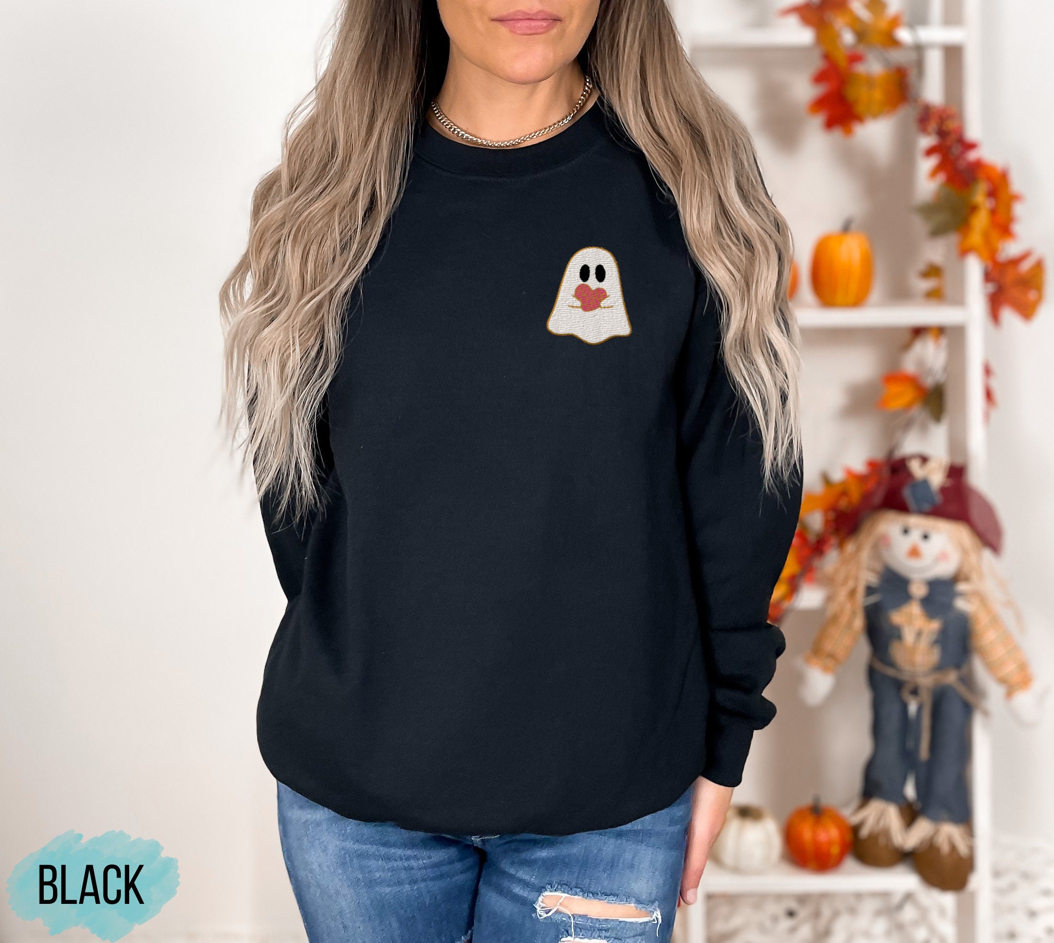 Embroidered Concha Ghost Spooky Season Sweater Espooky Season - Etsy