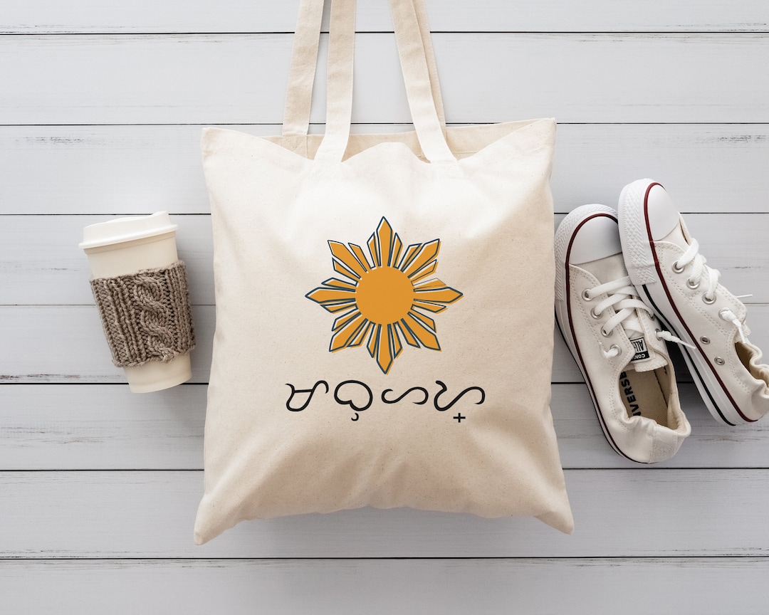 Mabuhay Baybayin Writing Filipino Sun Canvas Tote Bag, Proud Filipino ...