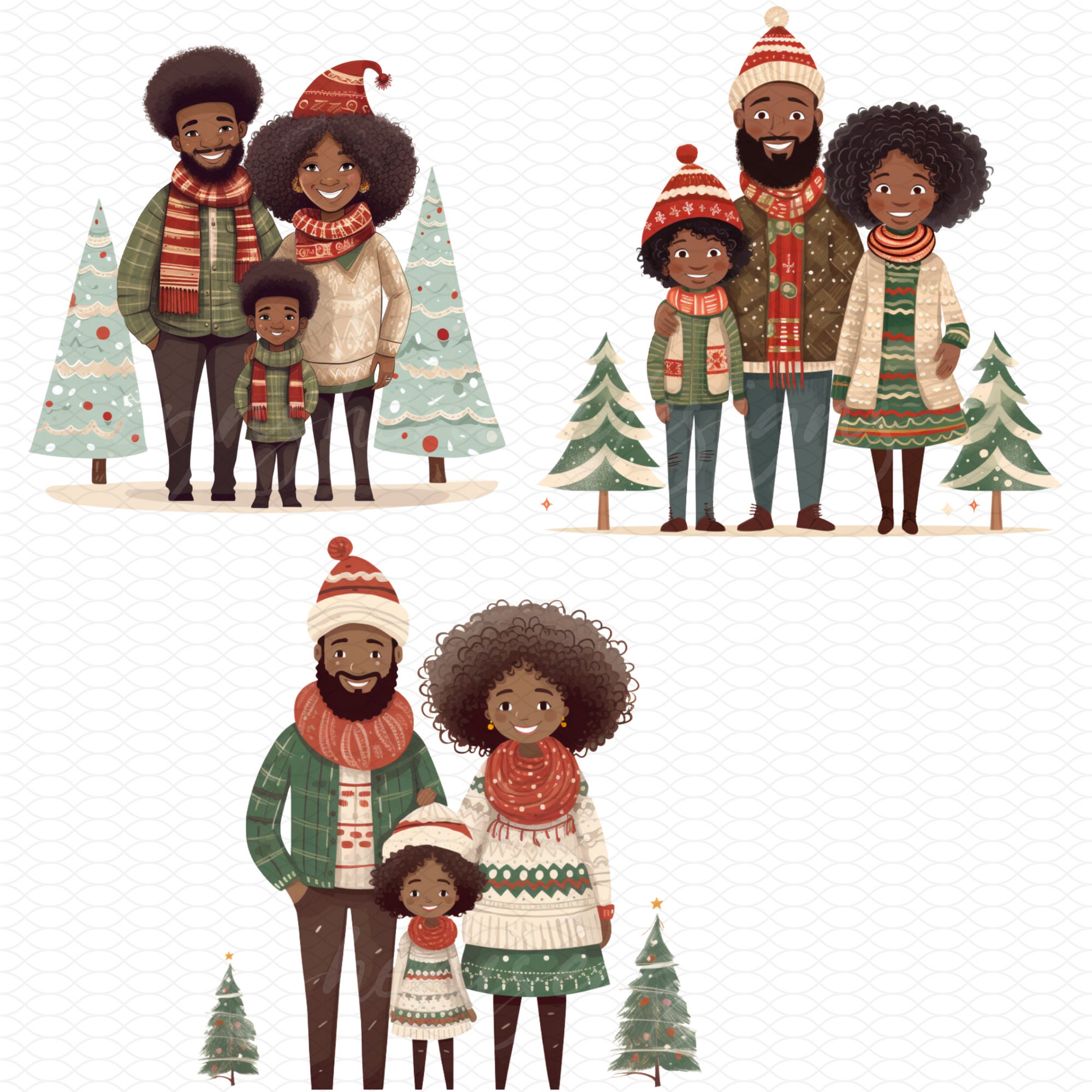 Christmas Holiday Clipart PNG Bundle, Winter Clipart, African American ...